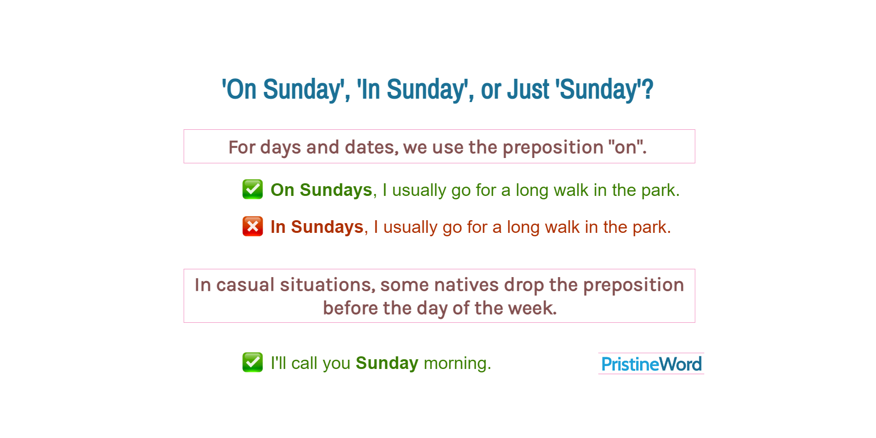 'On Sunday', 'In Sunday', or Just 'Sunday'?