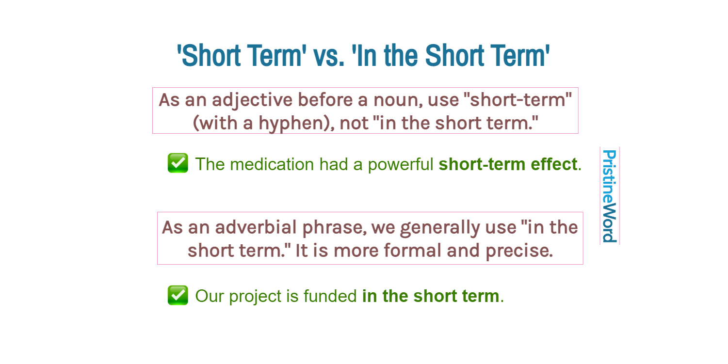 'Short Term' vs. 'In the Short Term'